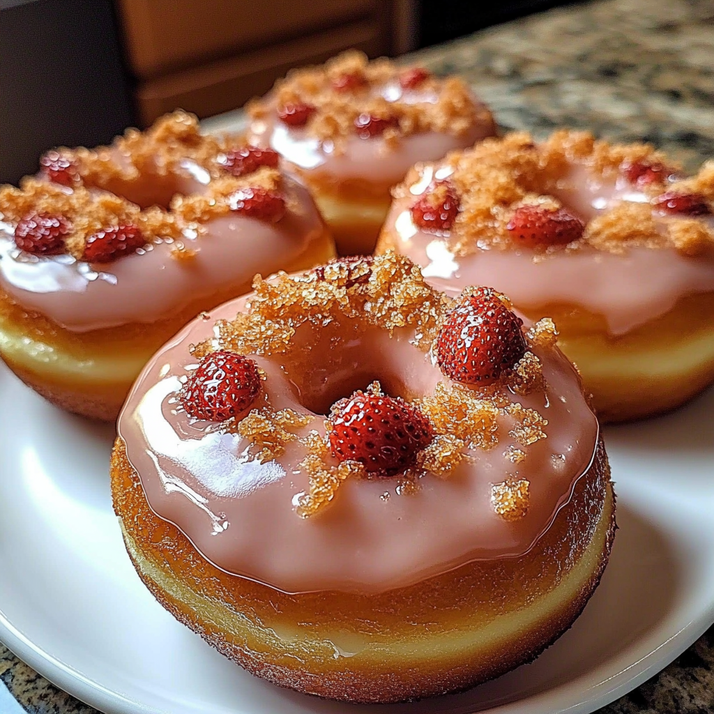 Freshly Glazed Strawberry Crunch Donuts