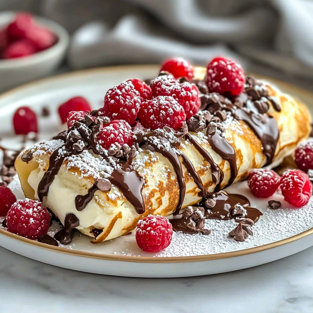 Raspberry Chocolate Cheesecake Crepe Rolls